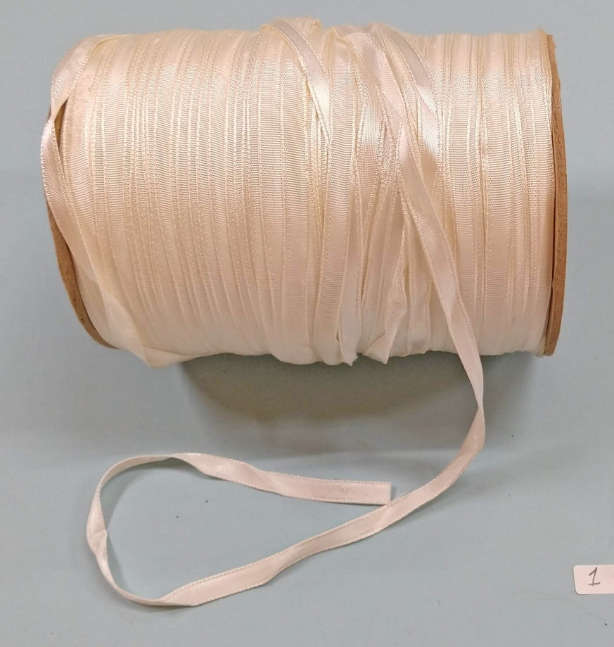 Bulk-01, satin ribbon, single-sided, Rayon, off-white, 8 mm wide, per ...